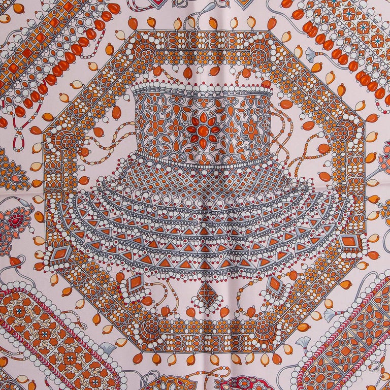 Hermes pink PARURES DES MAHARAJAS 90 Scarf silk Rose Pale Corail Saumon ...