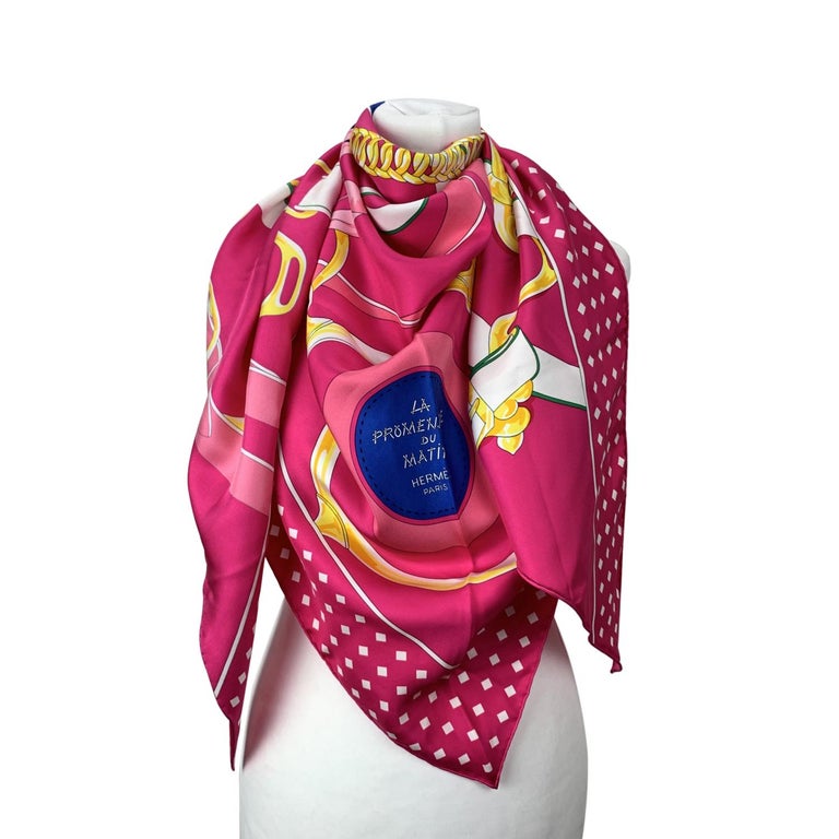 Hermes Pink Silk La Promenade du Matin Giant Triangle Scarf d'Origny ...