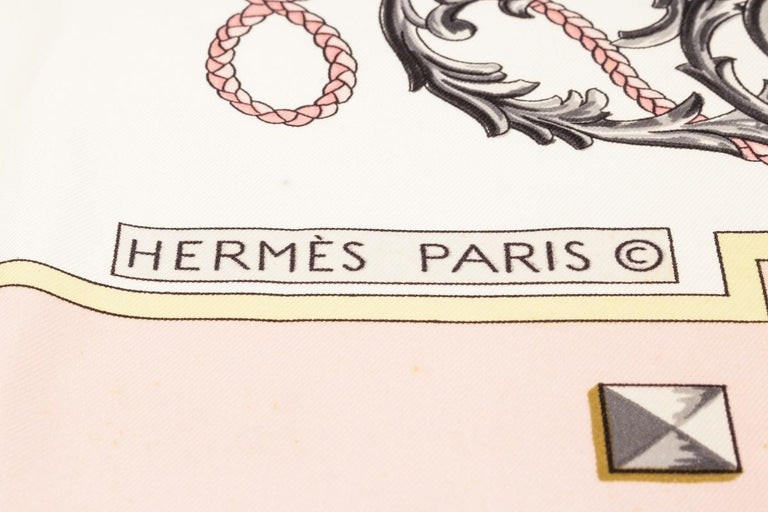 Hermes Pink White Print Silk Scarf For Sale at 1stDibs