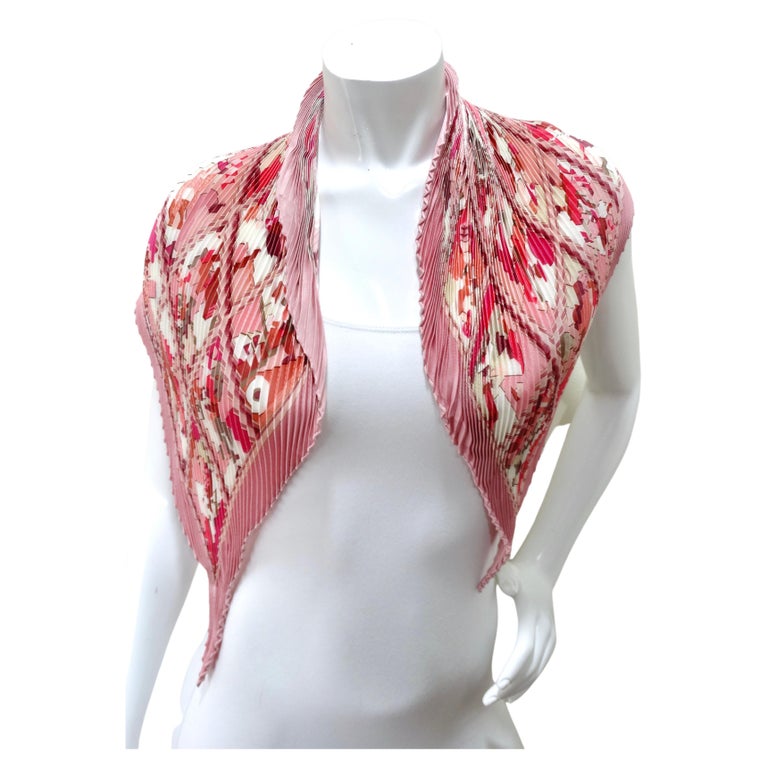 Hermes Plisse Pleated Red/Pink Silk Scarf For Sale at 1stDibs