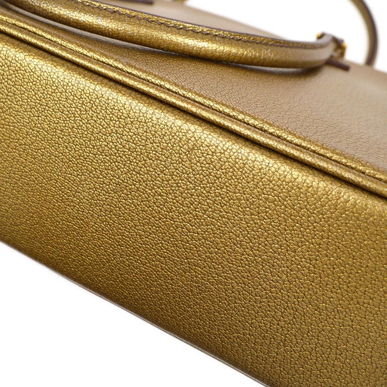 HERMES Plume 28 Bronze Chèvre Leather Gold Top Handle Shoulder Tote Bag ...