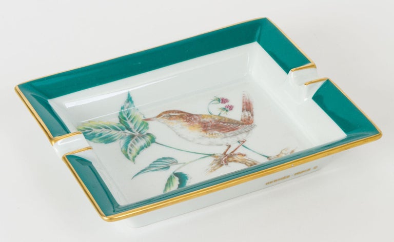 Hermès Porcelain Green Birds Ashtray For Sale at 1stDibs