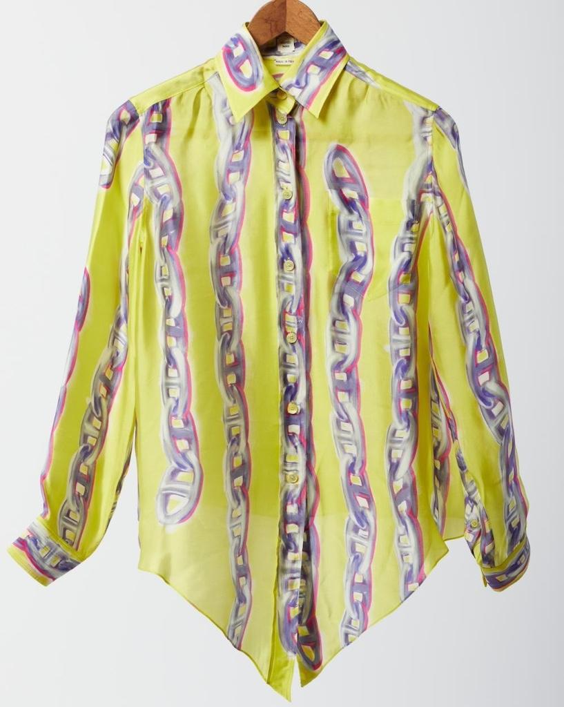 Hermes Printed Silk Shirt - Chaines d'Ancre motif For Sale at 1stDibs