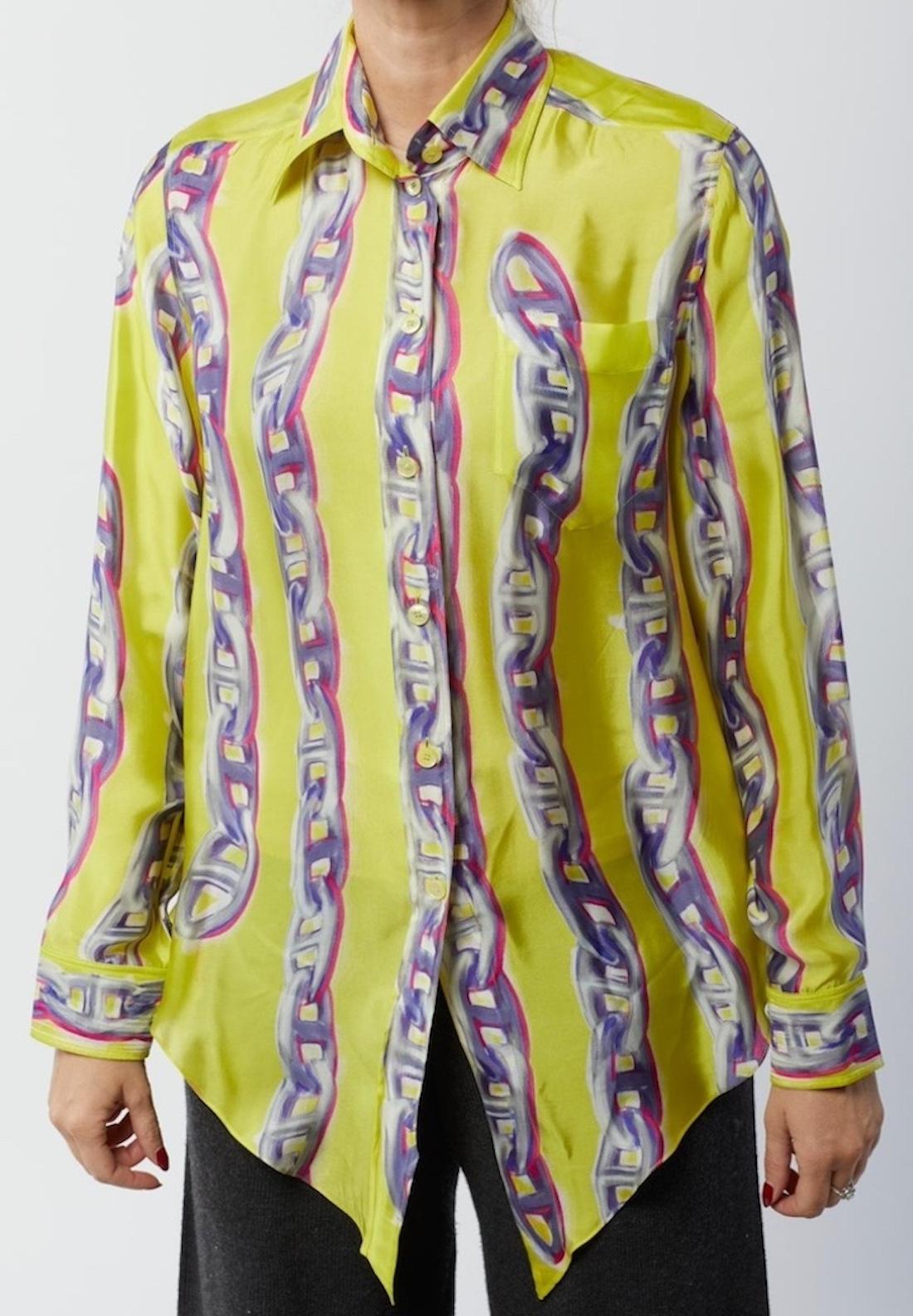 Hermes Printed Silk Shirt - Chaines d'Ancre motif For Sale at 1stDibs