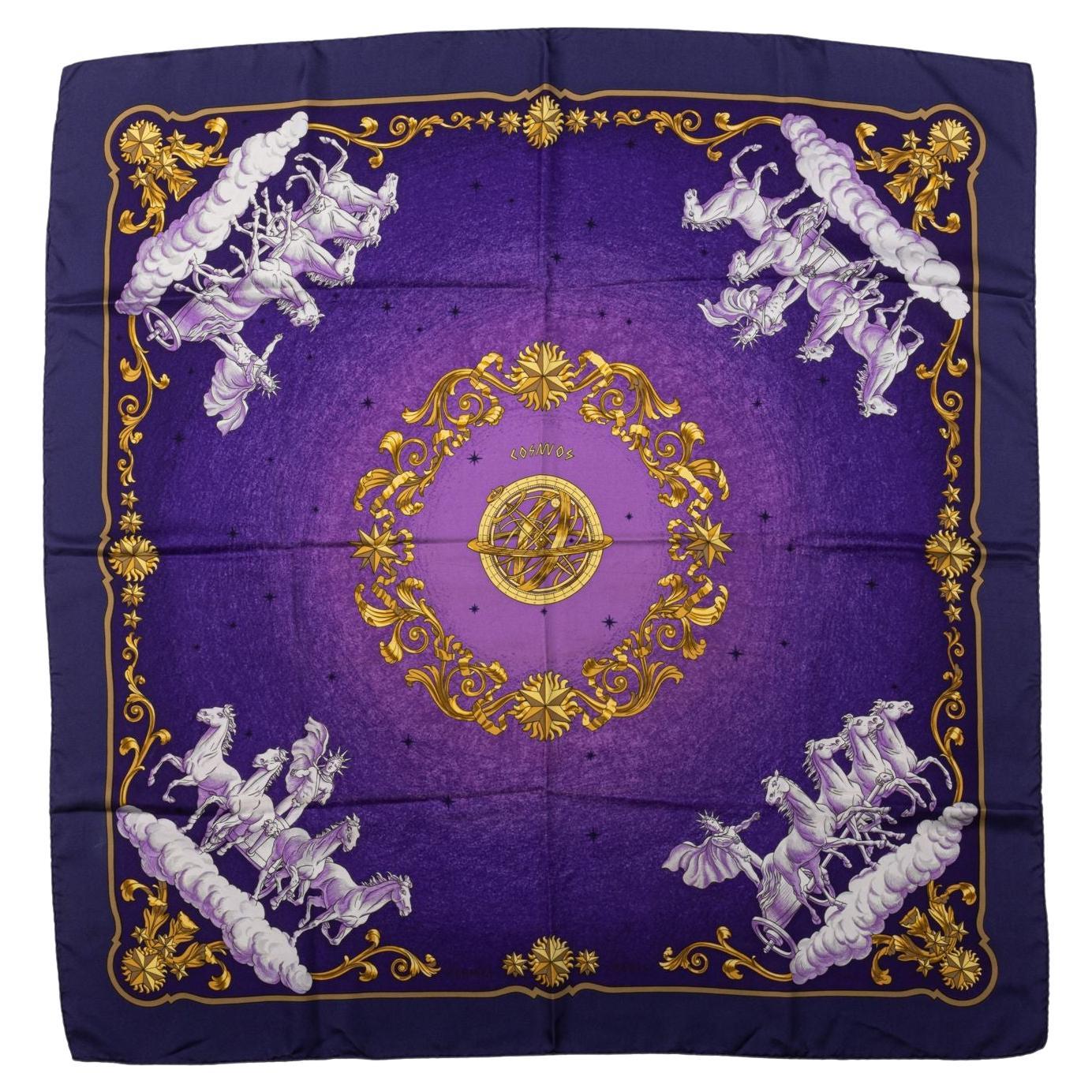 Hermès Purple Horses Silk Scarf at 1stDibs