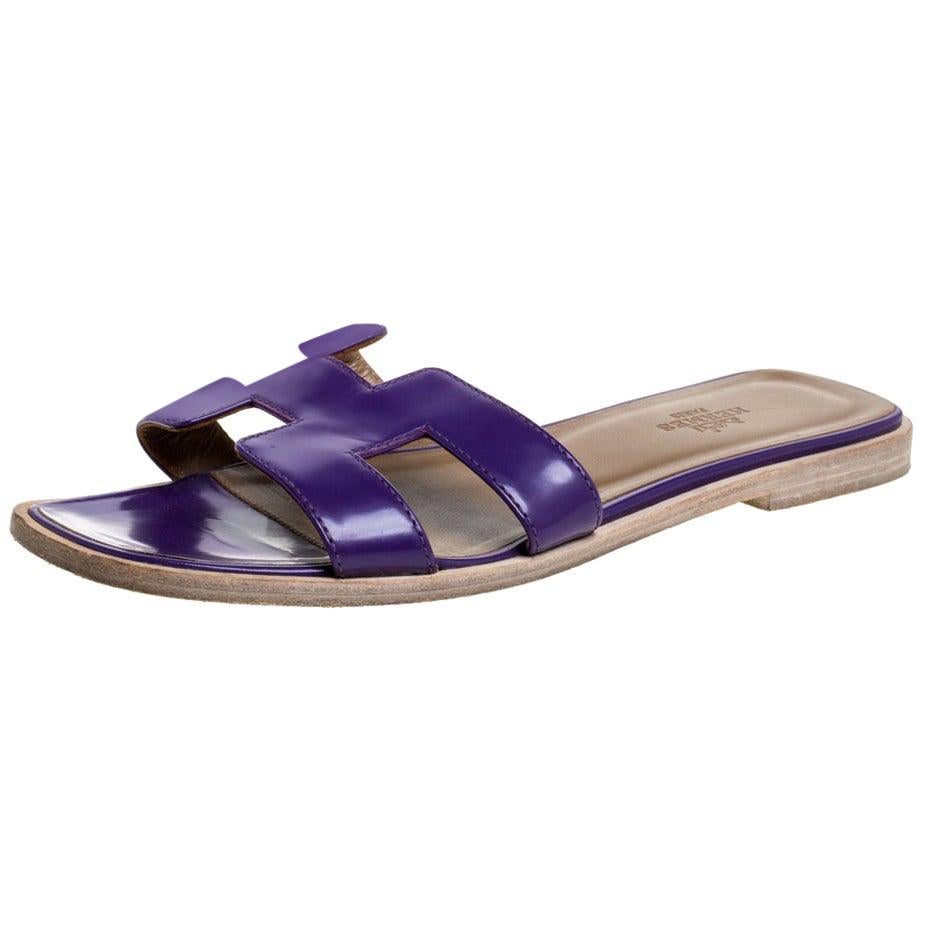 Hermes Purple Leather Oran Slide Sandals Size 36 at 1stDibs