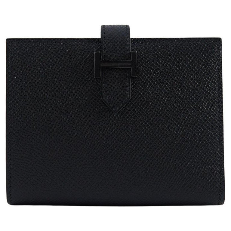 HERMÈS "RARE" BEARN COMPACT WALLET BLACK Epsom Calfskin with So Black ...