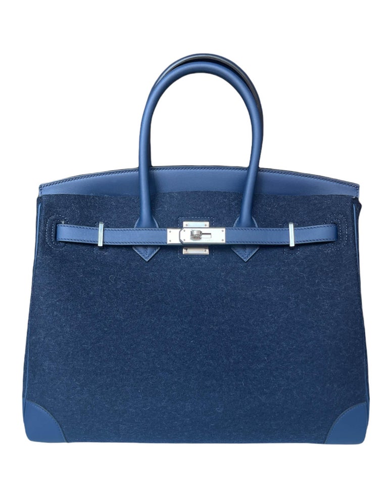 Hermes RARE Bleu Nuit / Blue De Malte Feutre/ Swift 35cm Birkin Bag w ...