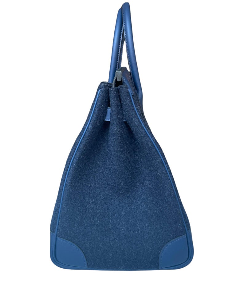 Hermes RARE Bleu Nuit / Blue De Malte Feutre/ Swift 35cm Birkin Bag w ...