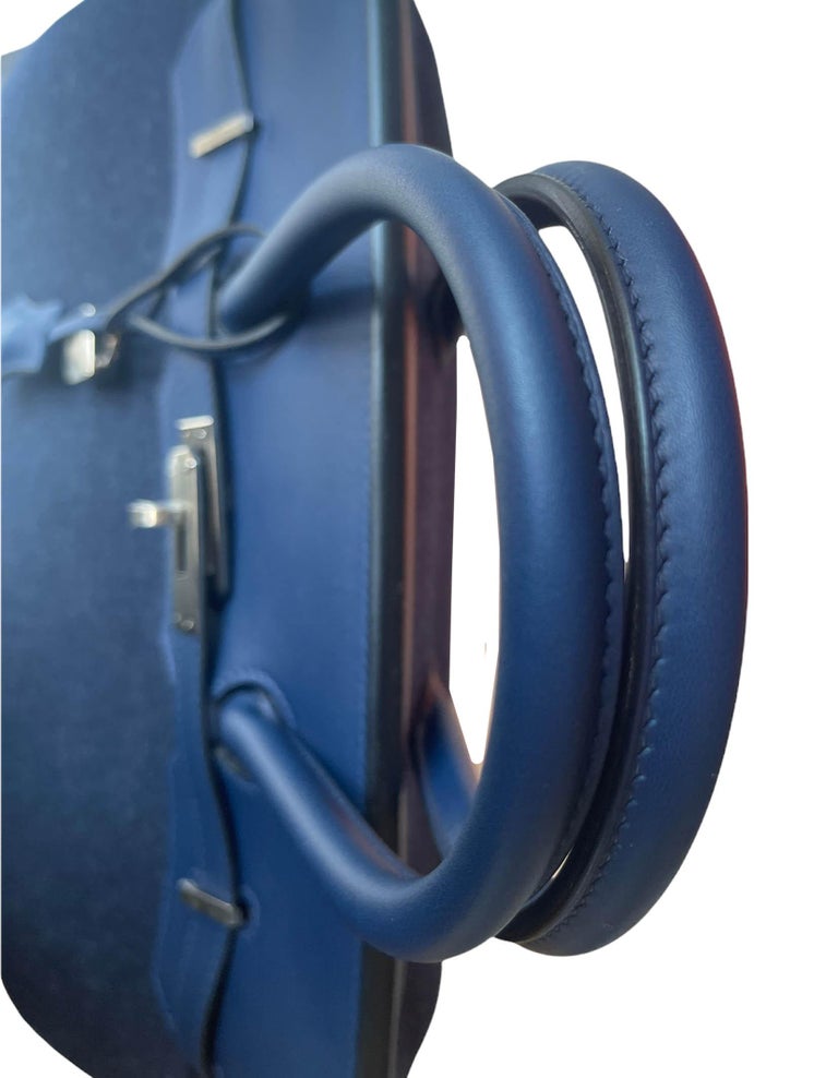 Hermes RARE Bleu Nuit / Blue De Malte Feutre/ Swift 35cm Birkin Bag w ...