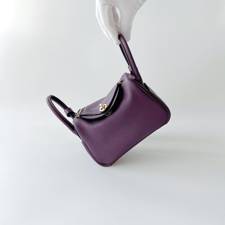 Hermes Rare Mini Lindy In Cassis And Royal Bleu, With Gold Hardware For ...