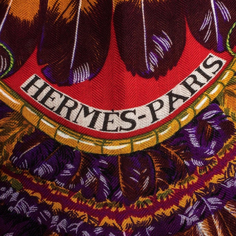 Hermes Red Brazil Print Cashmere and Silk Giant Shawl at 1stDibs
