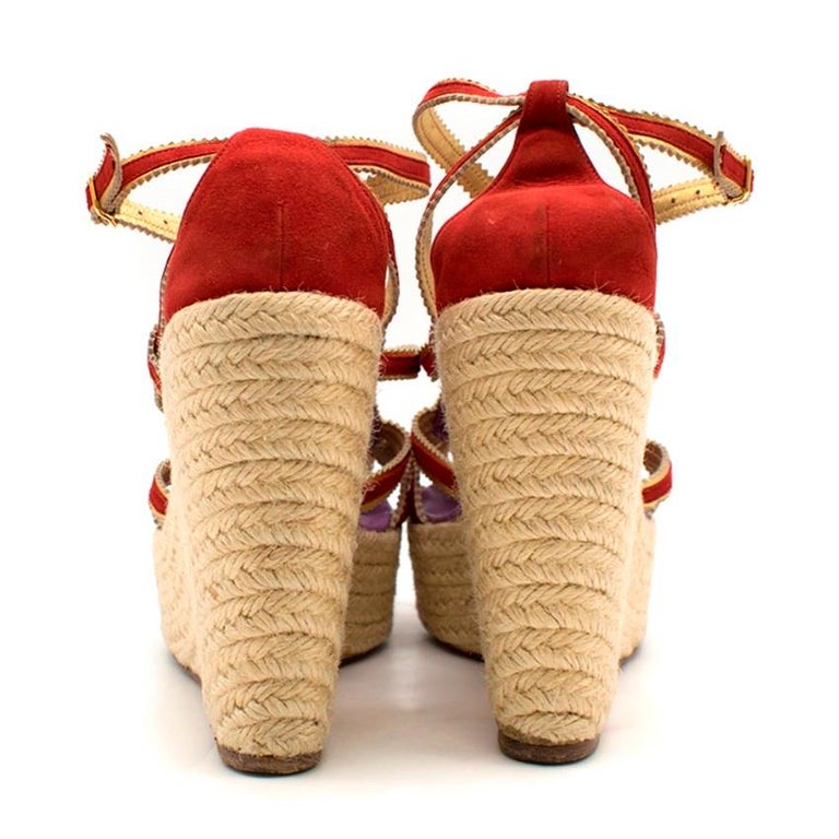 Hermes Red Embroidered Espadrille Wedges 39 at 1stDibs