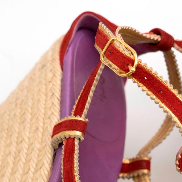Hermes Red Embroidered Espadrille Wedges 39 at 1stDibs