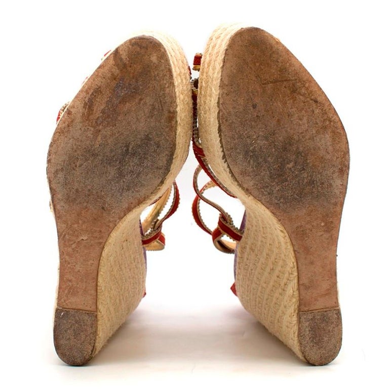 Hermes Red Embroidered Espadrille Wedges 39 at 1stDibs