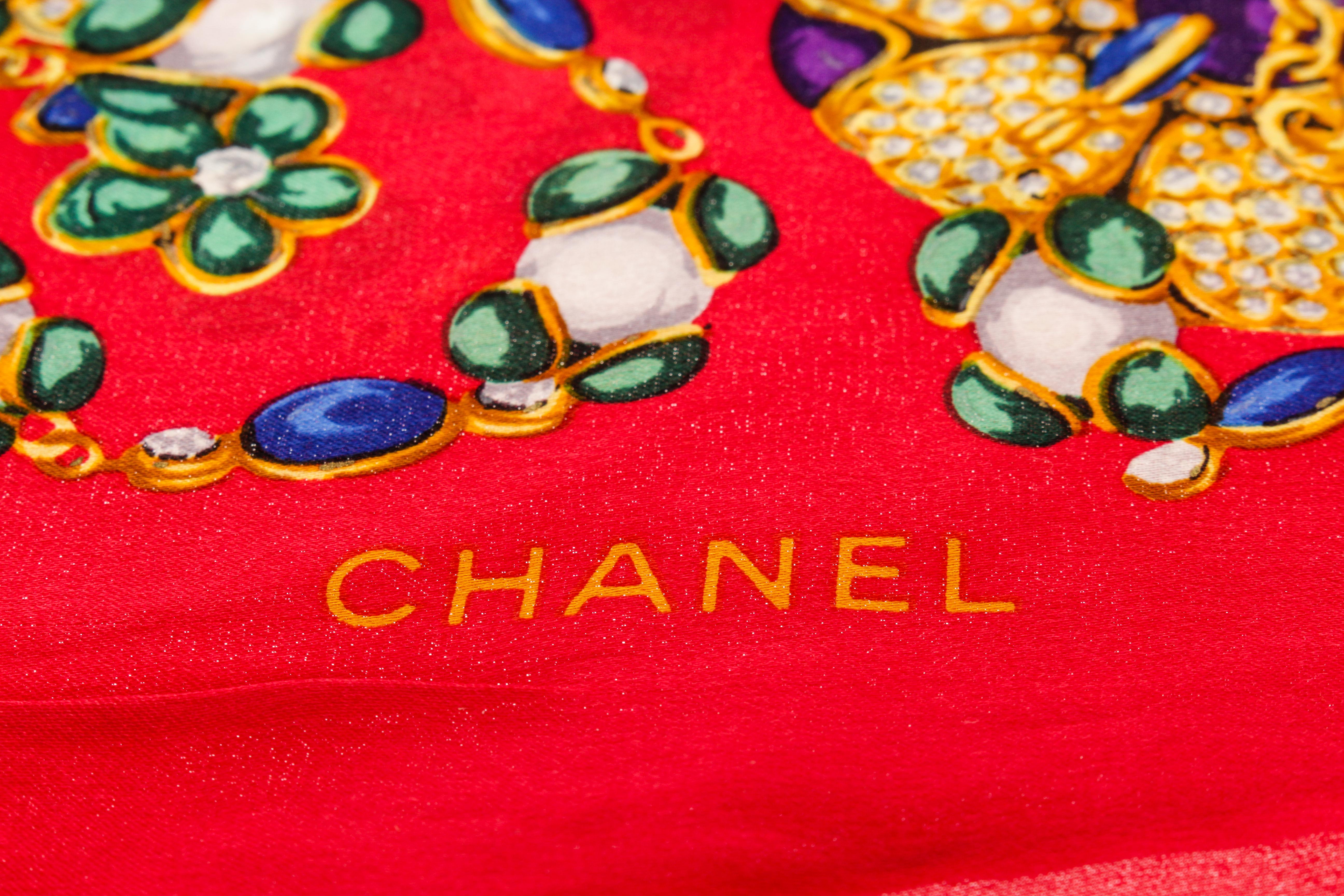 Chanel Red Gold Silk Scarf For Sale at 1stDibs | red and gold silk scarf