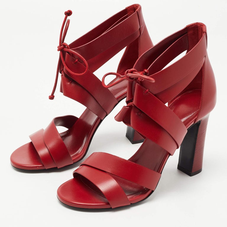 Hermes Red Leather Ankle Strap Sandals Size 38 For Sale at 1stDibs