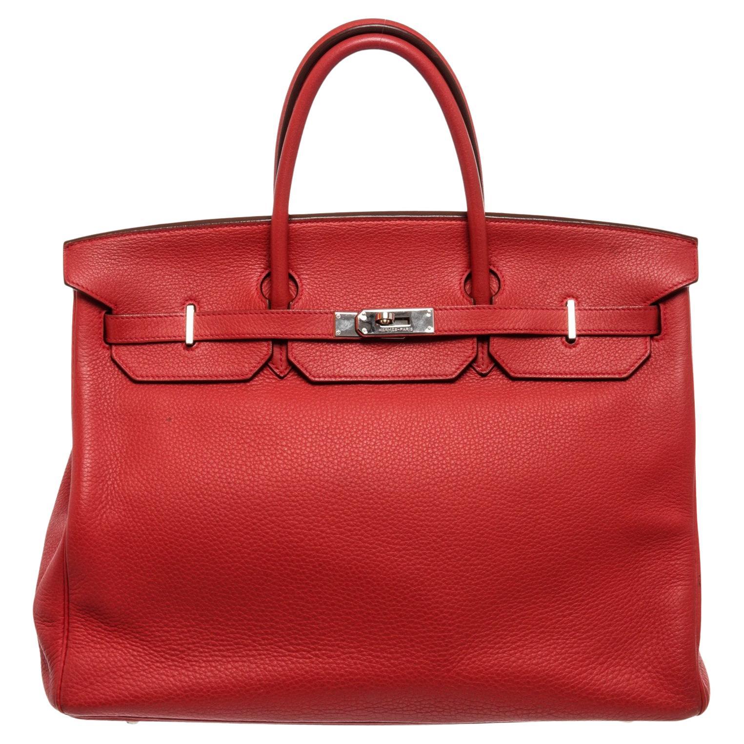 Hermes Red Leather Birkin 40cm Satchel Bag at 1stDibs