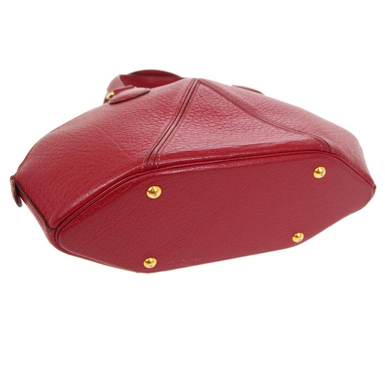 Hermes Red Leather Small Round Bowling Ball Evening Gold Top Handle ...