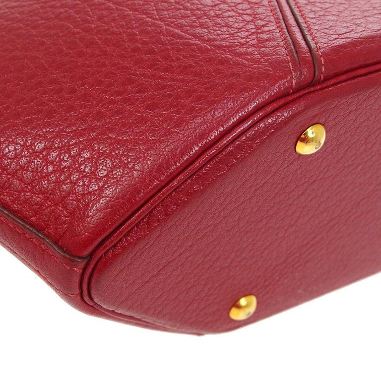 Hermes Red Leather Small Round Bowling Ball Evening Gold Top Handle ...