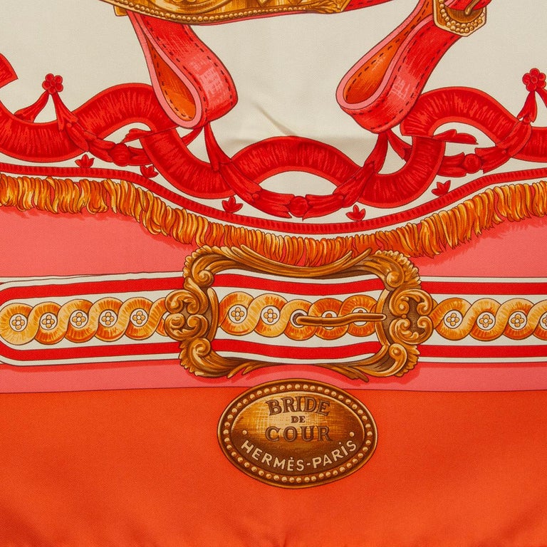 Hermes red orange BRIDE DE COUR 90 silk Scarf at 1stDibs | bride de ...