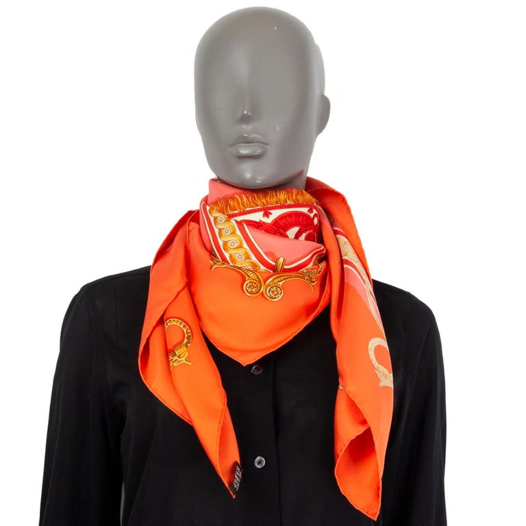 Hermes red orange BRIDE DE COUR 90 silk Scarf at 1stDibs | bride de ...