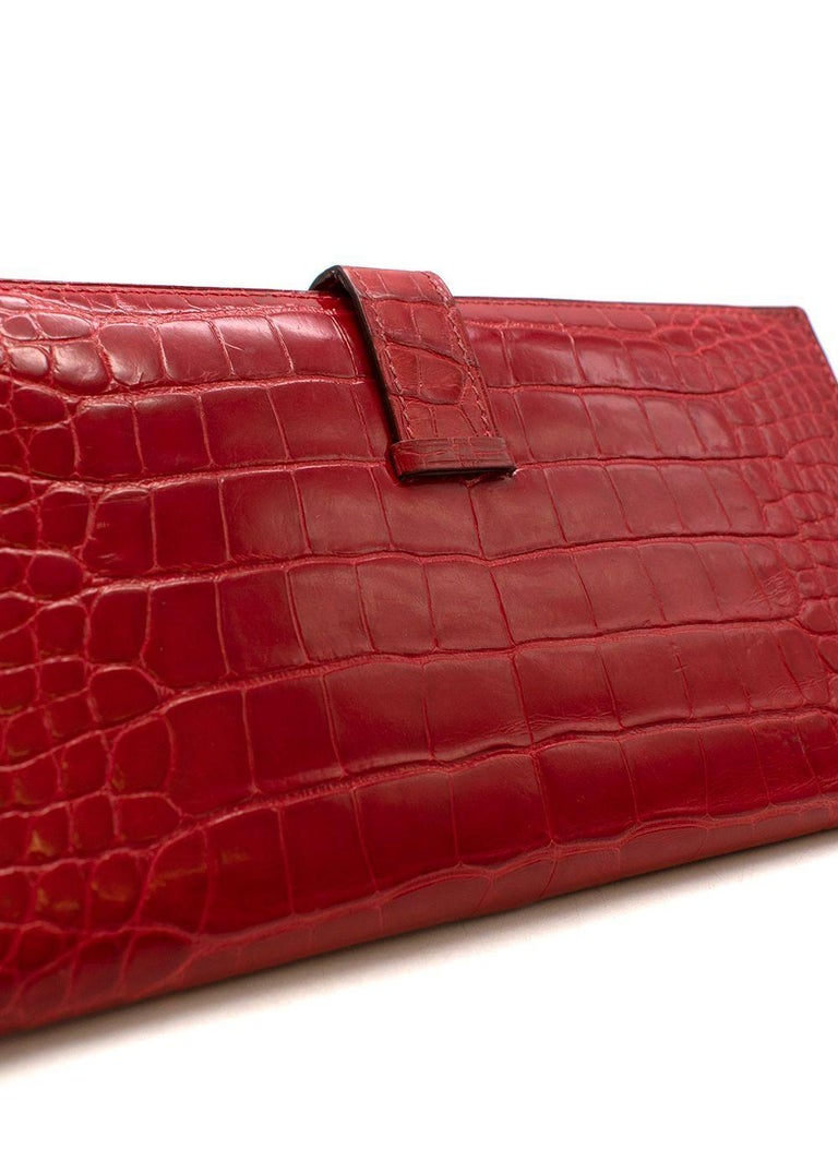 Hermes Red Shiny Crocodile Bearn Wallet gold and diamond hardware For ...