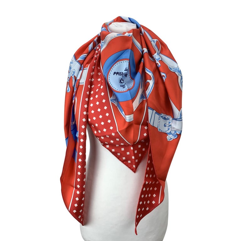 Hermes Red Silk La Promenade du Matin Giant Triangle Scarf d'Origny For ...