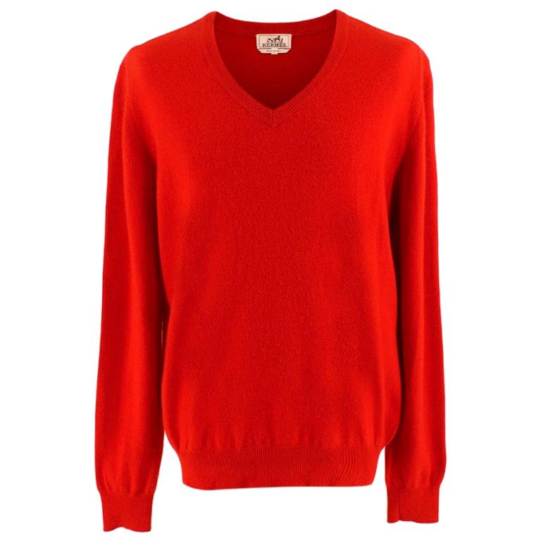 Hermes Red V-Neck Cashmere Jumper L at 1stDibs | red cashmere jumper, v ...