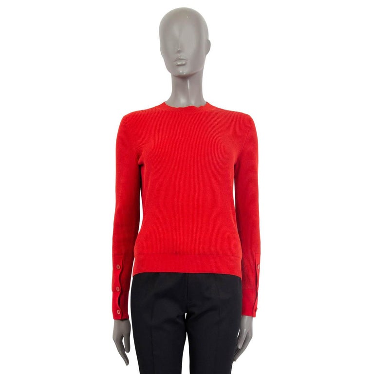 HERMES red wool blend RIB KNIT CREWNECK Sweater 34 XXS For Sale at 1stDibs