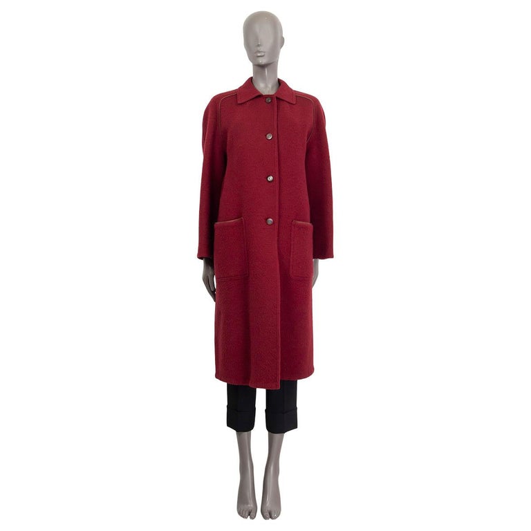 HERMES red wool LEATHER TRIM Coat Jacket S VINTAGE For Sale at 1stDibs ...