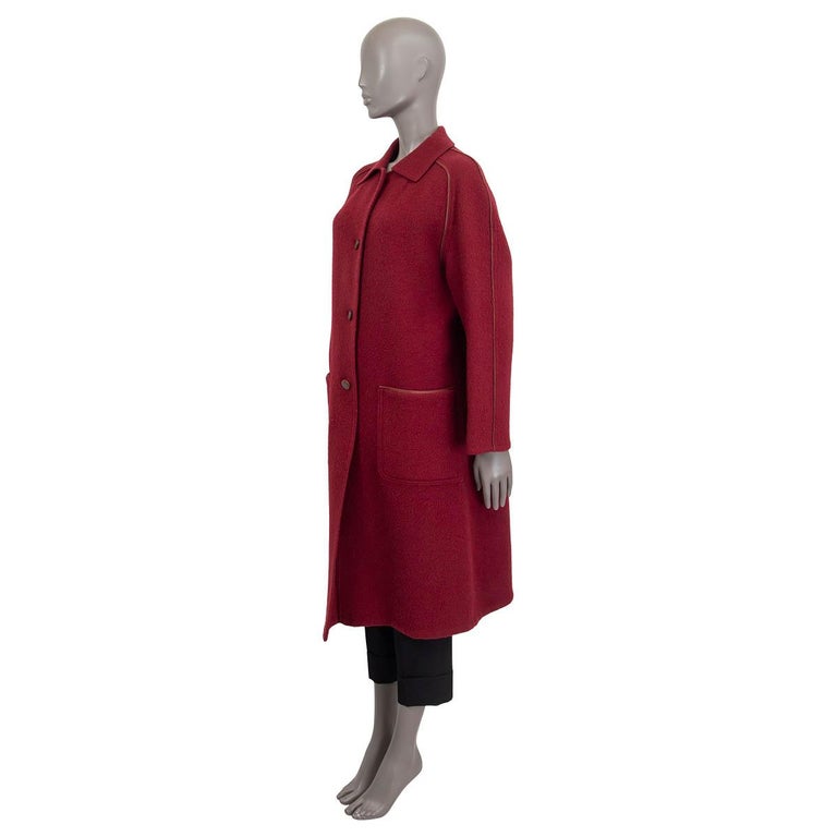 HERMES red wool LEATHER TRIM Coat Jacket S VINTAGE For Sale at 1stDibs ...