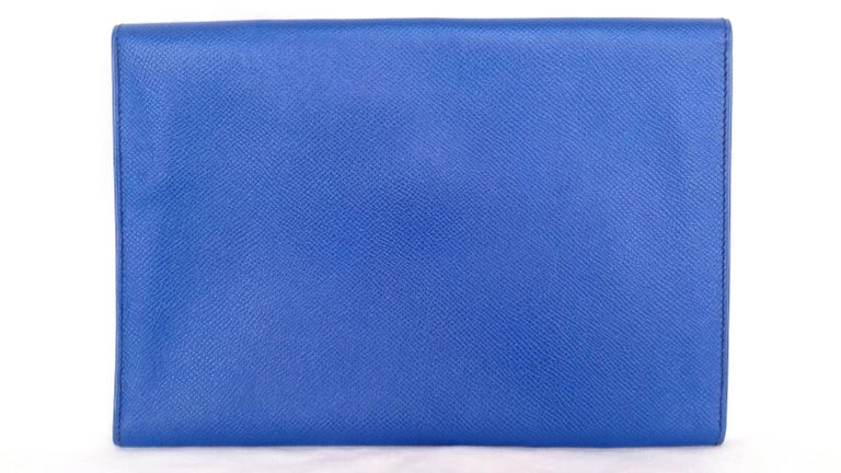 Hermes Rio Pochette Clutch Envelope Bag Blue Couchevel Leather Ghw 24 ...
