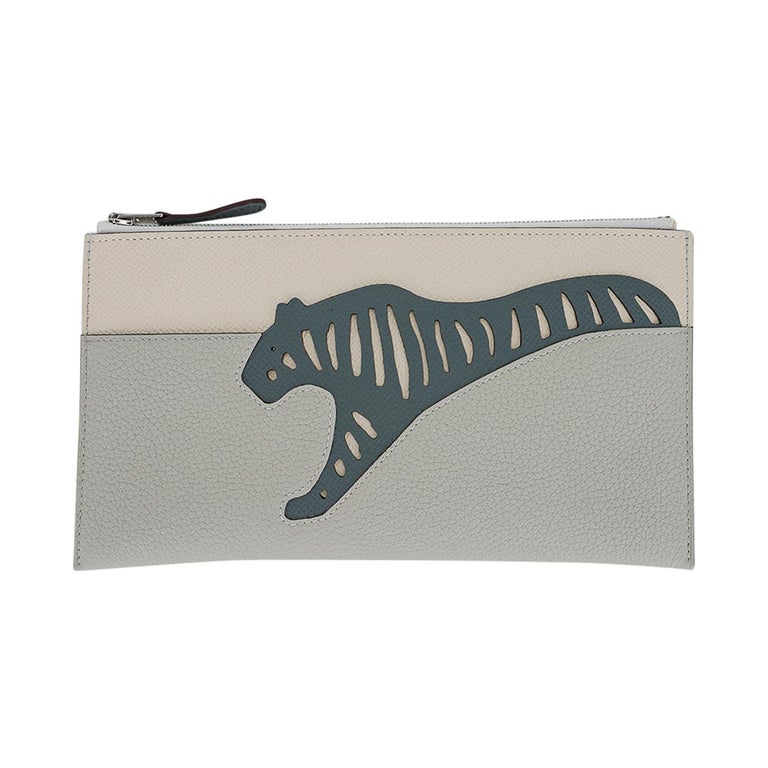 Hermes Rooroo Pouch Vert Amande / Craie / Gris Pearl Epsom and Togo ...