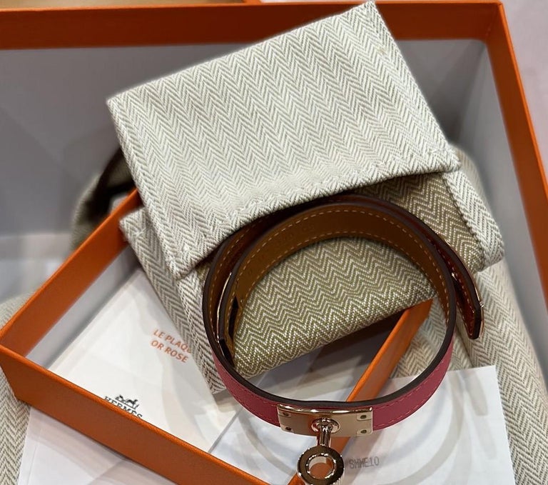 Hermes Rose Azalée Kelly Double Tour bracelet Size 2 For Sale at 1stDibs