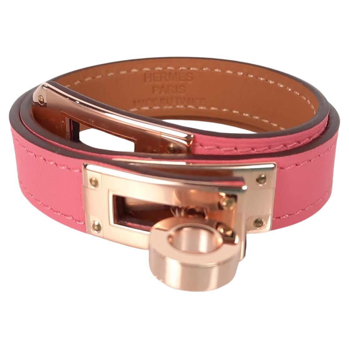 Hermès Rose Azalée Swift Leather T2 Kelly Double Tour Bracelet For Sale ...