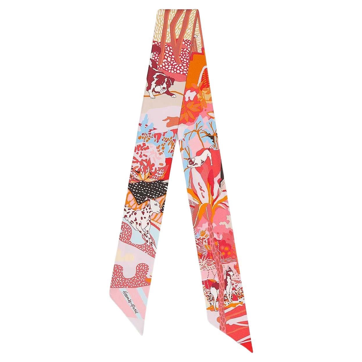 Hermes Rose / Bleu / Rouge En Liberte ! Twilly For Sale at 1stDibs