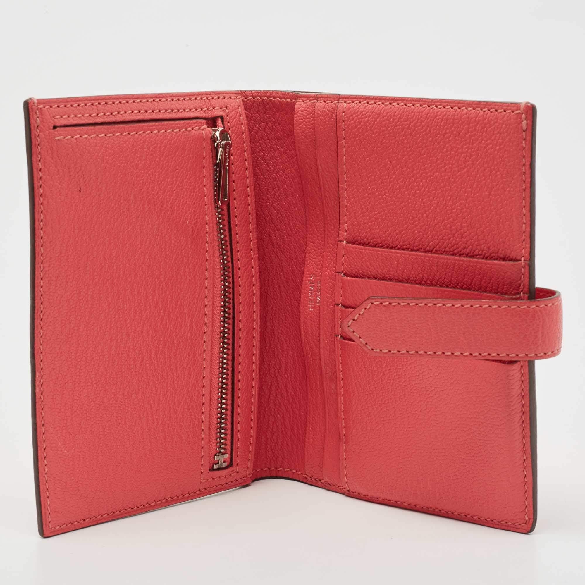 Hermes Rose Lipstick Mysore Leather Bearn Compact Wallet For Sale at ...
