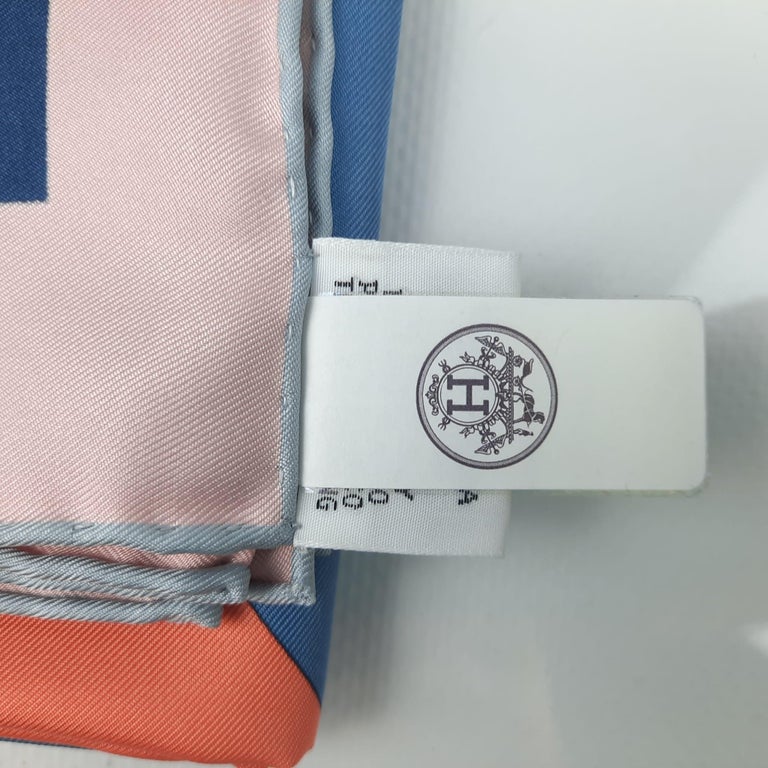 Hermes Rose Poudré / Bleu / Saumon Springs Springs scarf 90 For Sale at ...