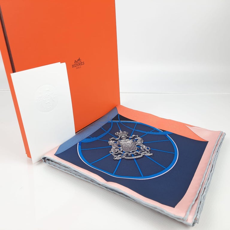 Hermes Rose Poudré / Bleu / Saumon Springs Springs scarf 90 For Sale at ...