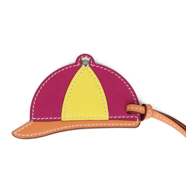 Hermès ROSE POURPRE and LIME SWIFT LEATHER PADDOCK BOMBE CHARM For Sale ...