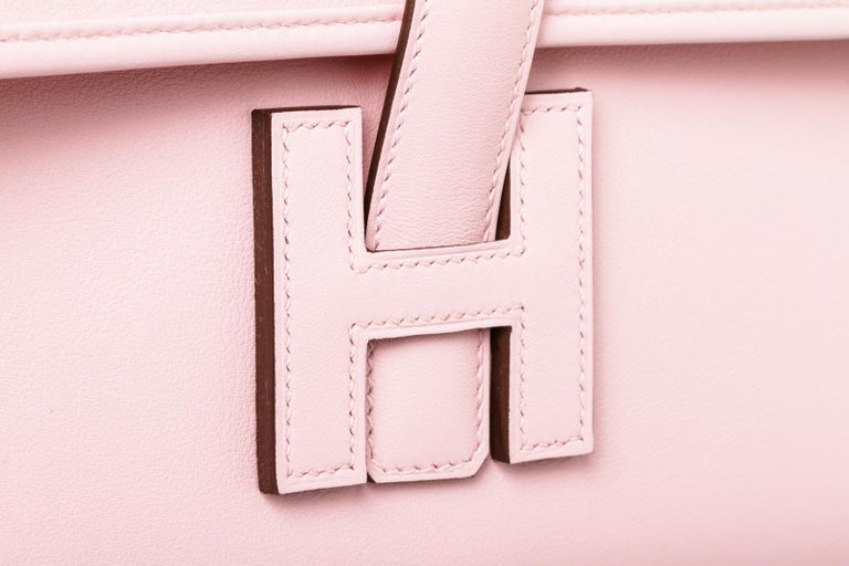 Hermes Rose Sakura Pink Swift Leather Jige 29cm Clutch For Sale at 1stDibs