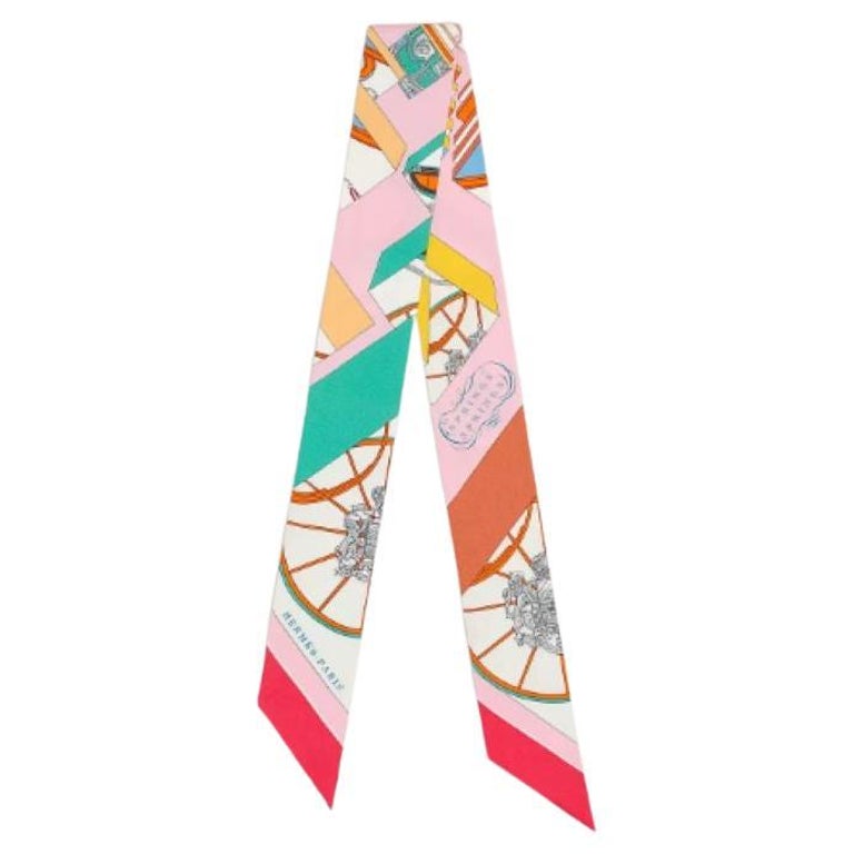 Hermes Rose / Vert / Multicolore Springs Springs twilly For Sale at 1stDibs