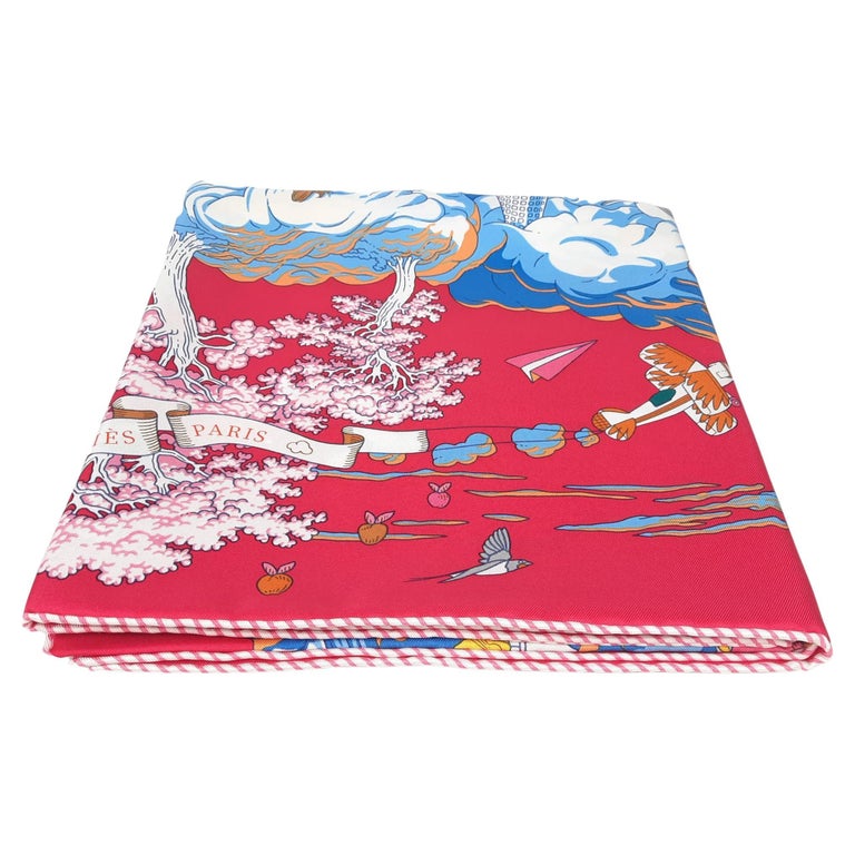 Hermes Rose Vif / Bleu / Multicolore Sur Mon Nuage scarf 90 For Sale at ...