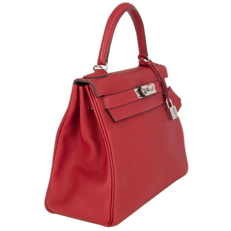 HERMES Rouge Garance red Togo leather KELLY 28 RETOURNE Bag at 1stDibs