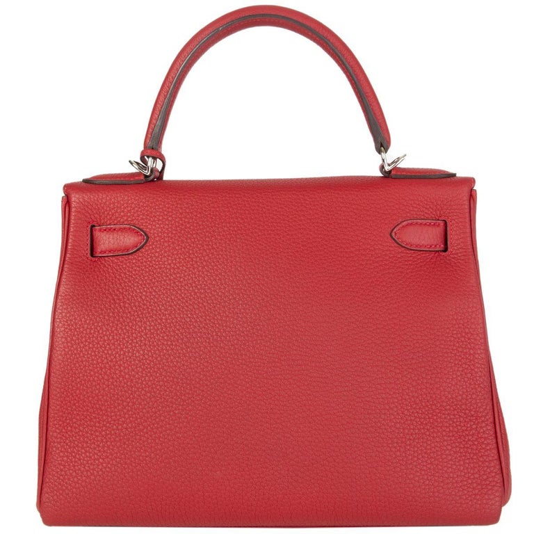 HERMES Rouge Garance red Togo leather KELLY 28 RETOURNE Bag at 1stDibs