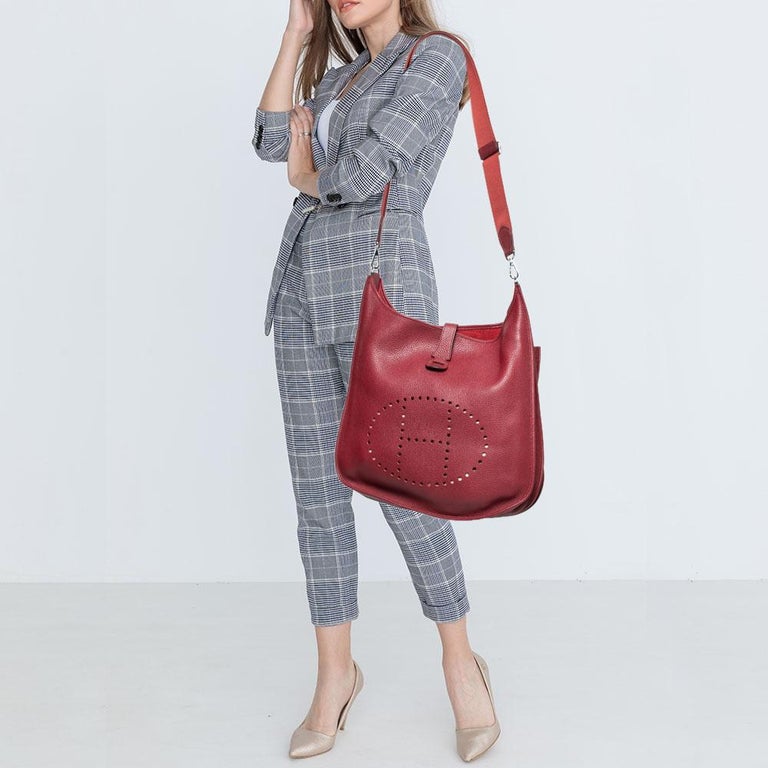 Hermes Rouge Garance Togo Leather Evelyne III TGM Bag For Sale at 1stDibs