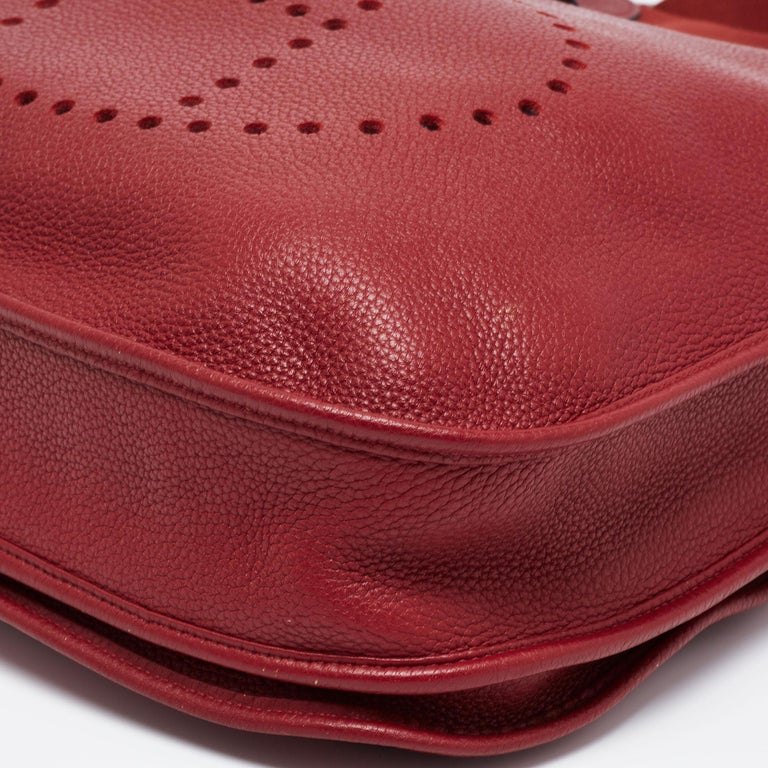 Hermes Rouge Garance Togo Leather Evelyne III TGM Bag For Sale at 1stDibs