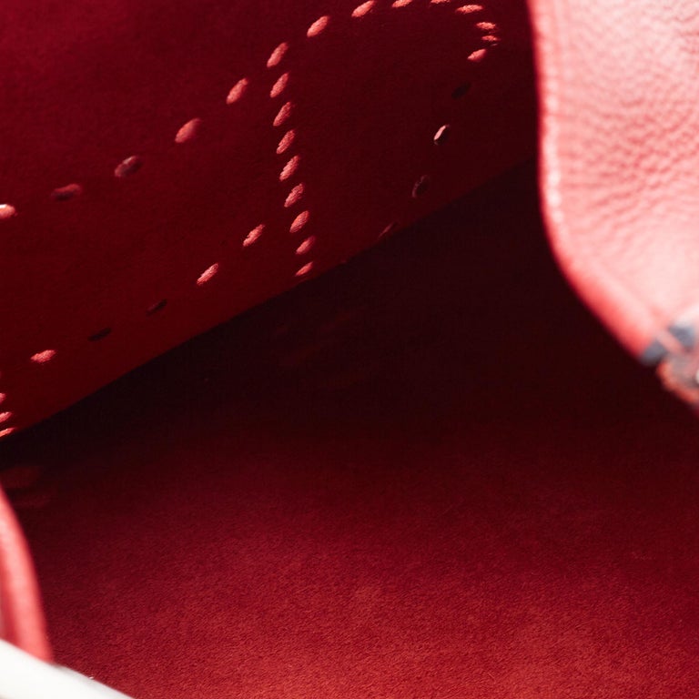 Hermes Rouge Garance Togo Leather Evelyne III TGM Bag For Sale at 1stDibs