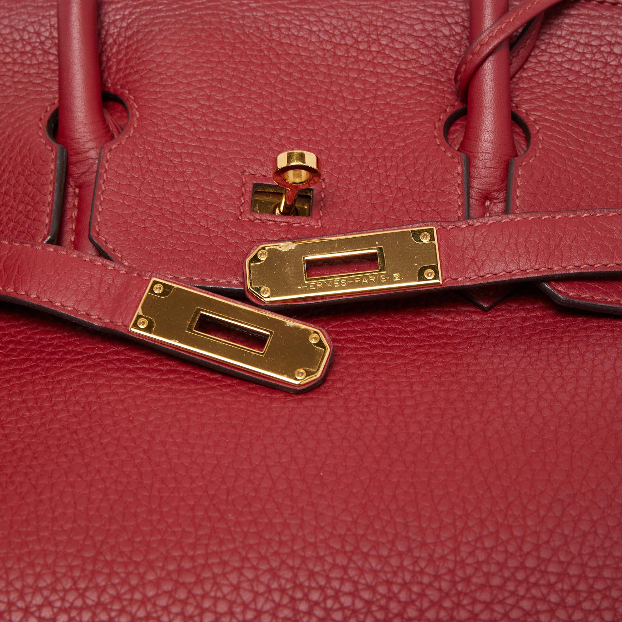 Hermes Rouge Grenat Clemence Leather Gold Finish Birkin 35 Bag For Sale ...